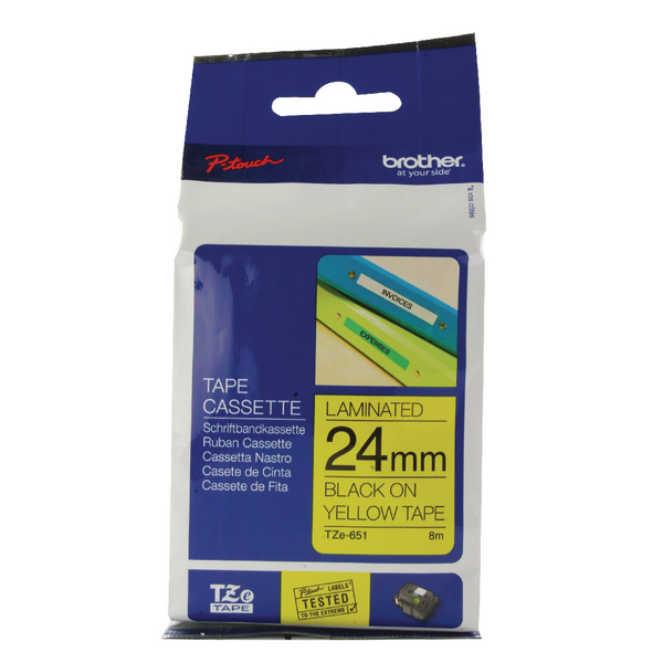 Brother P-Touch TZe 24mm Black on Yellow Labelling Tape TZE651