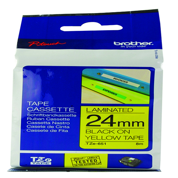 Brother P-Touch TZe 24mm Black on Yellow Labelling Tape TZE651