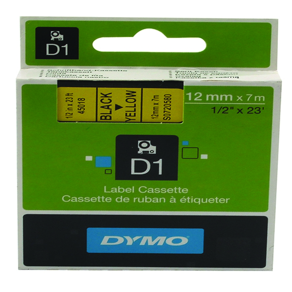 Dymo Black on Yellow 4500 D1 Standard Tape 12mm x 7m S0720580